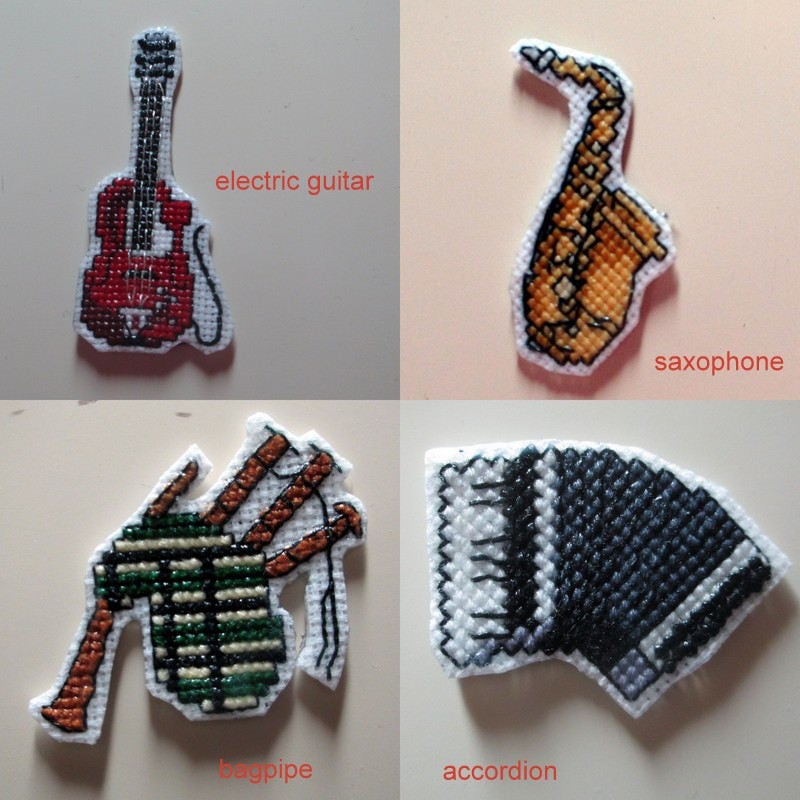 Cross Stitch Musical Instruments Magnets #2 - Etsy