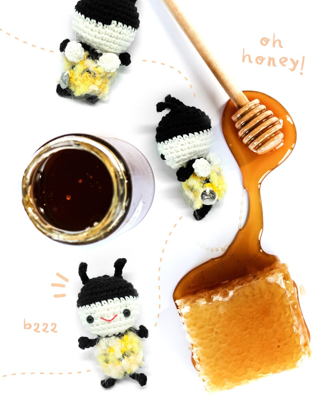 Crocheted Bumblebee Plushie: Miniature Bee Toy, Sparkly Pom Pom Detail ...