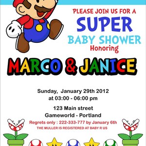 Super Mario Inspired Baby Shower Party Invitation, Super Mario ...