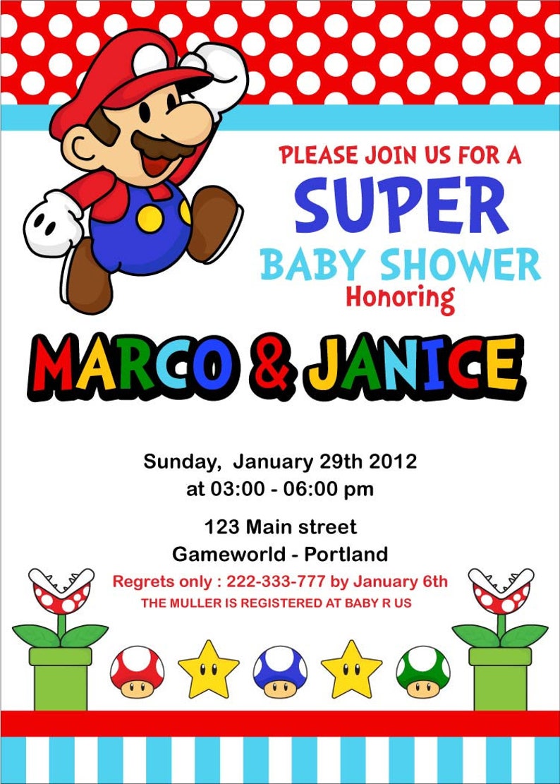 Super Mario Inspired Baby Shower Party Invitation Super Mario | Etsy