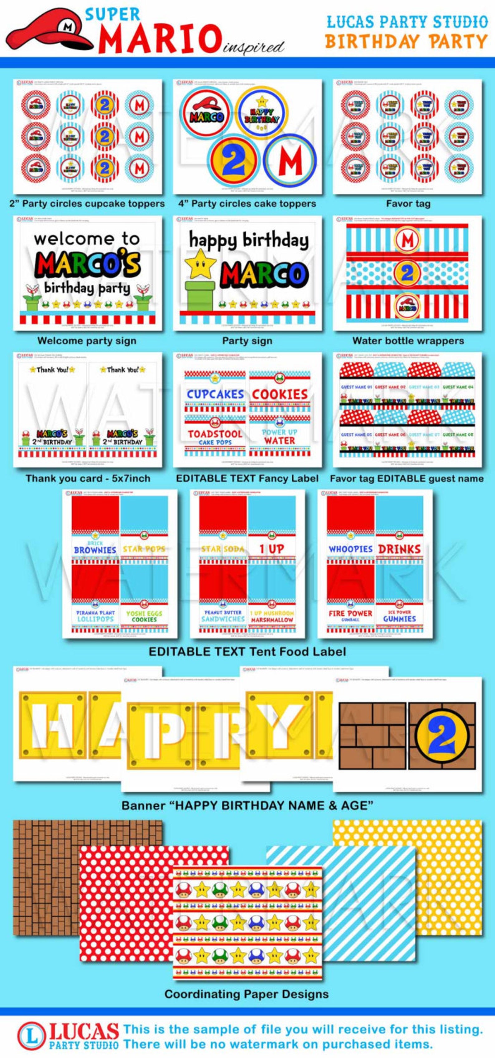 Super Mario Inspired Birthday Decorations Personalised Printables Mario ...