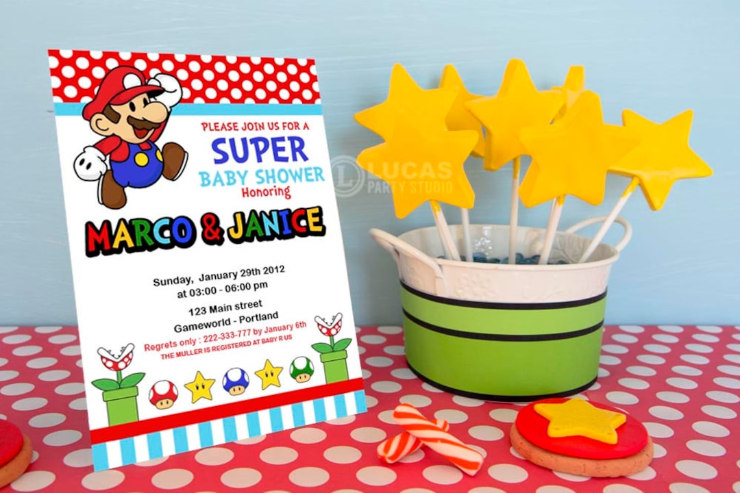 Super Mario Inspired Baby Shower Party Invitation, Super Mario ...