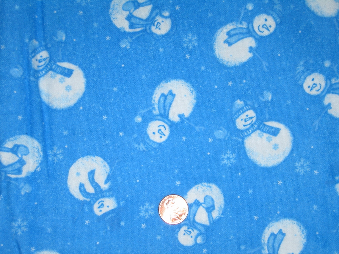 FLANNEL Christmas Holiday Fabric - Snowman, Snowflakes, Winter Theme ...
