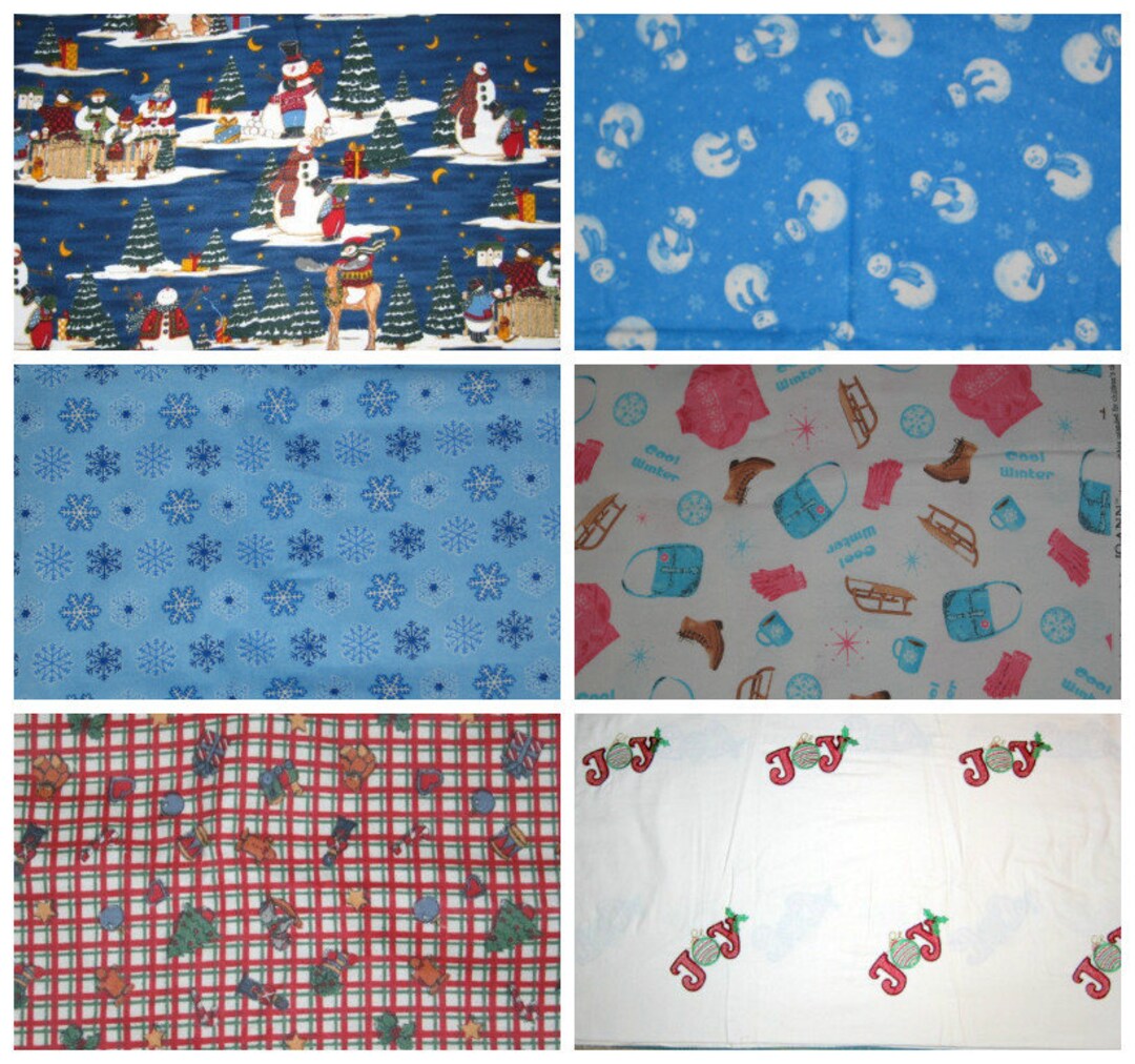 FLANNEL Christmas Holiday Fabric - Snowman, Snowflakes, Winter Theme ...