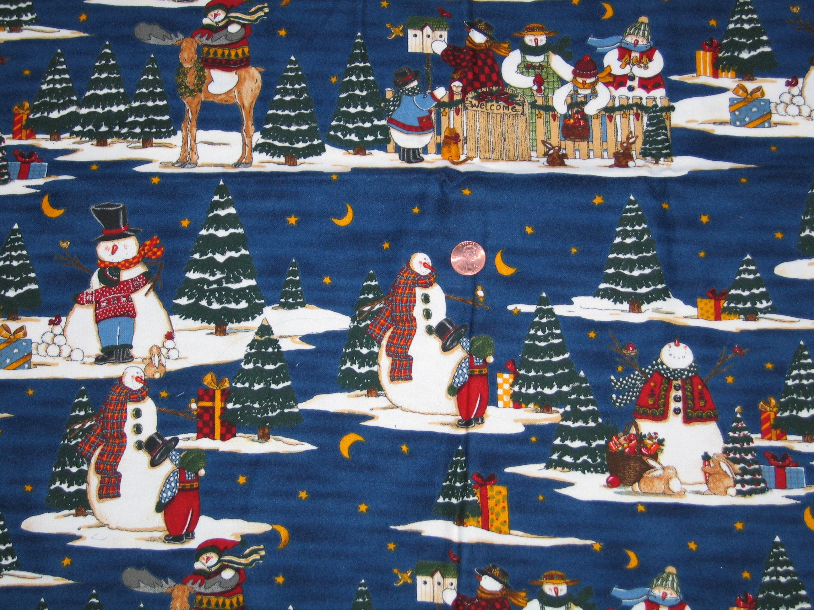 FLANNEL Christmas Holiday Fabric - Snowman, Snowflakes, Winter Theme ...