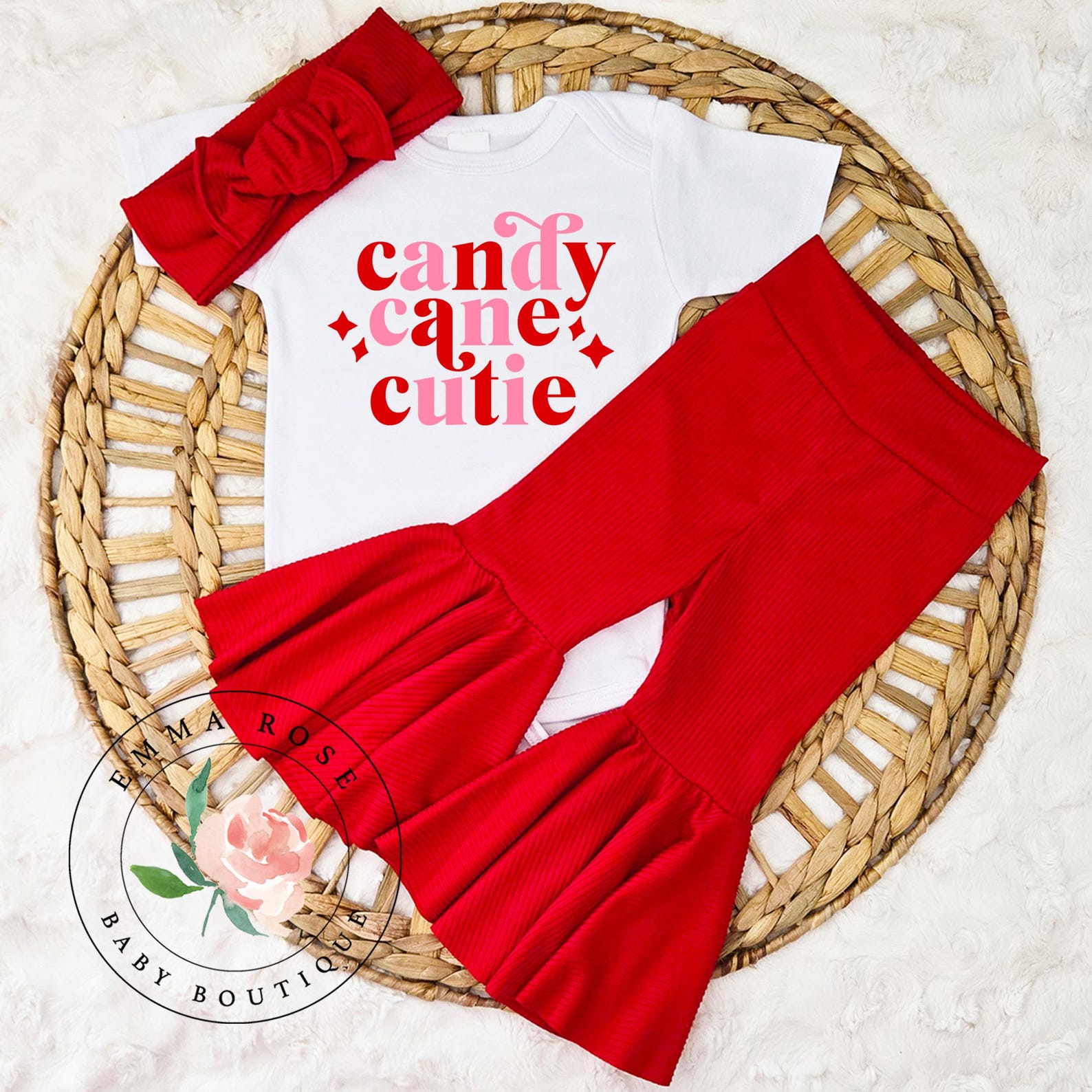Baby Girl Candy Cane Cutie Outfit, First Christmas Outfit, Red Bell ...