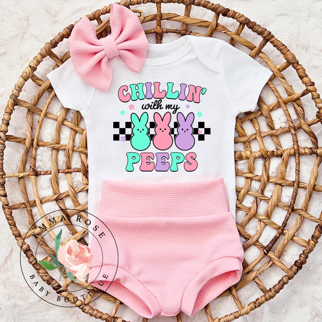 Chillin With My Peeps Outfit Girl, First Easter Outfit Glitter, Glitter ...