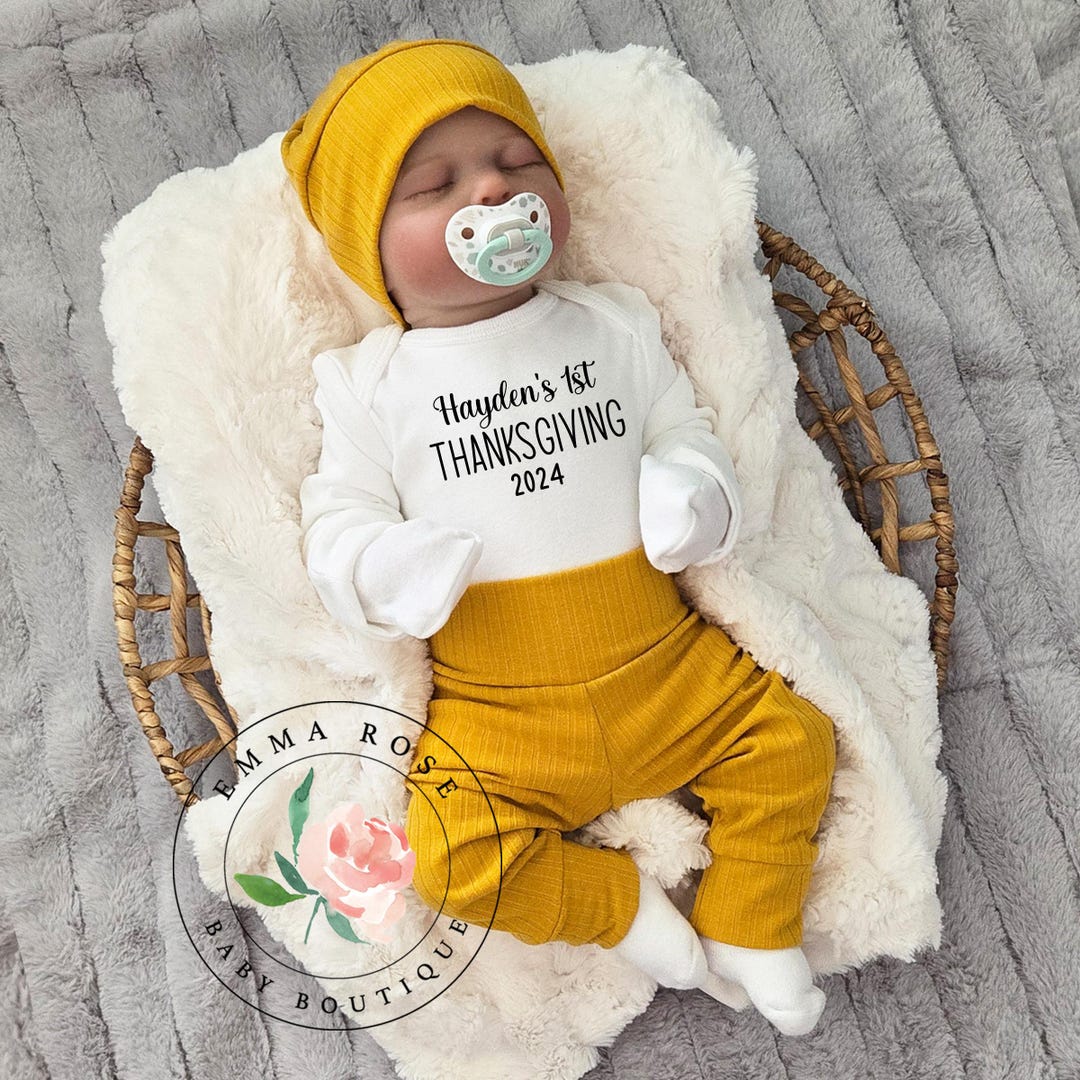 Yellow First Thanksgiving Outfit With Matching Knotted Hat, My First ...