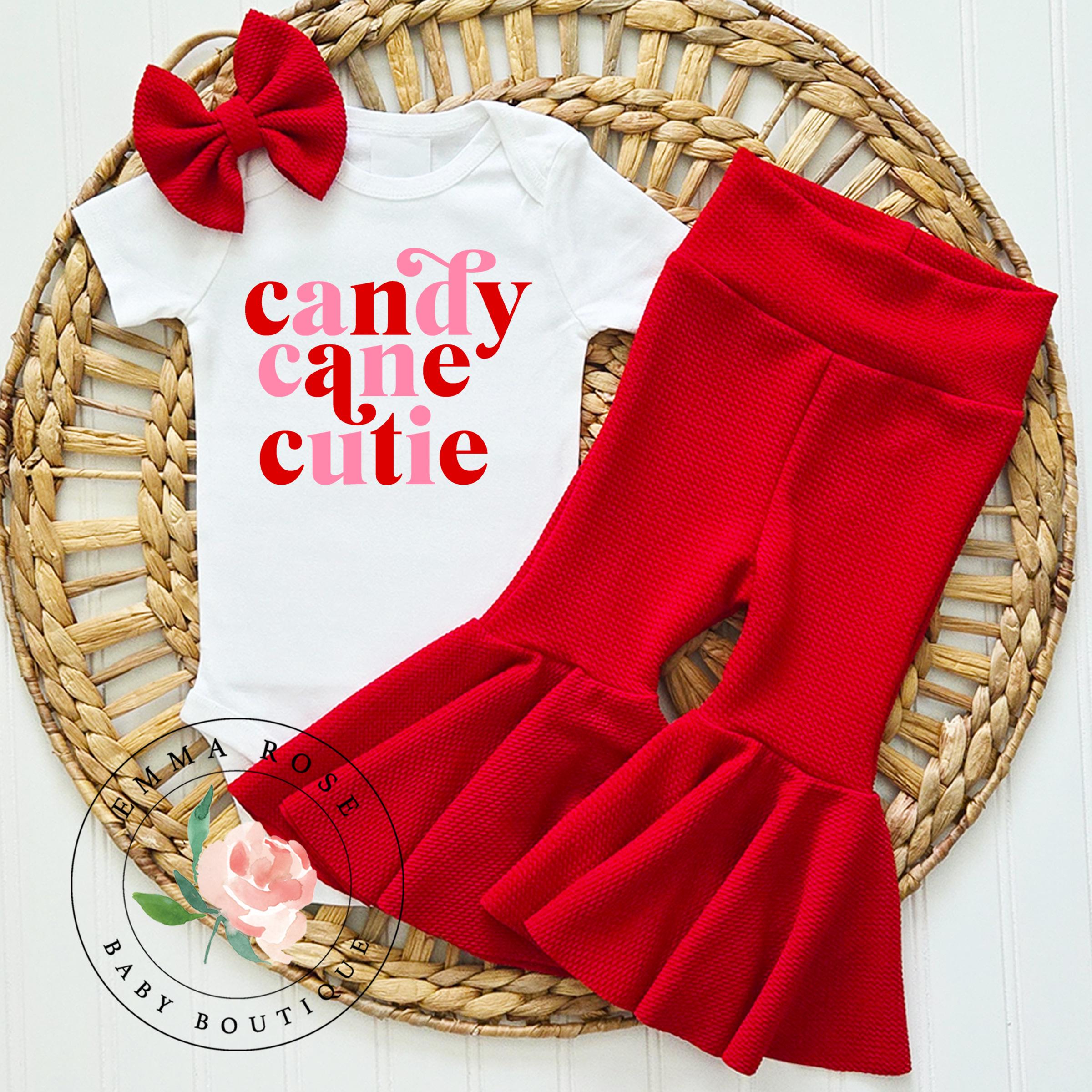 Baby Girl Candy Cane Cutie Outfit, First Christmas Outfit, Red Bell ...
