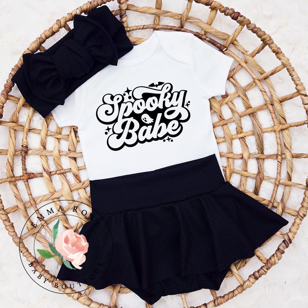 Spooky Ghost Baby Skirt Outfit, Baby Girl Pink Ghost Skirted Bummies, Spooky Birthday, Halloween ...