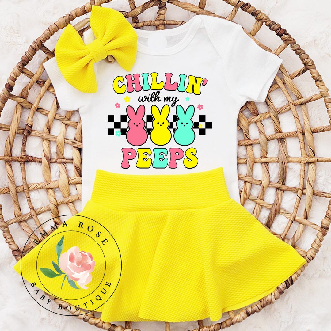 Chillin With My Peeps Outfit Girl, Baby First Easter Outfit, Baby Peeps ...