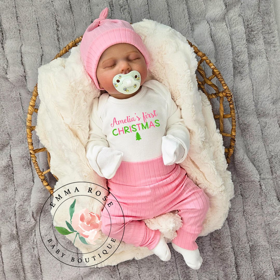 Baby Girl First Christmas Outfit Newborn, Pink Baby Pants and Hat Set ...
