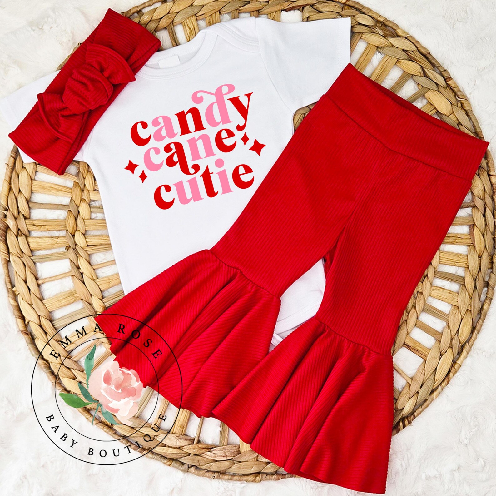 Baby Girl Candy Cane Cutie Outfit, First Christmas Outfit, Red Bell ...