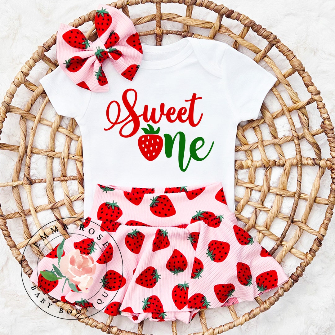 Baby Girl Berry First Birthday Outfit, Sweet One Outfit, Strawberry ...