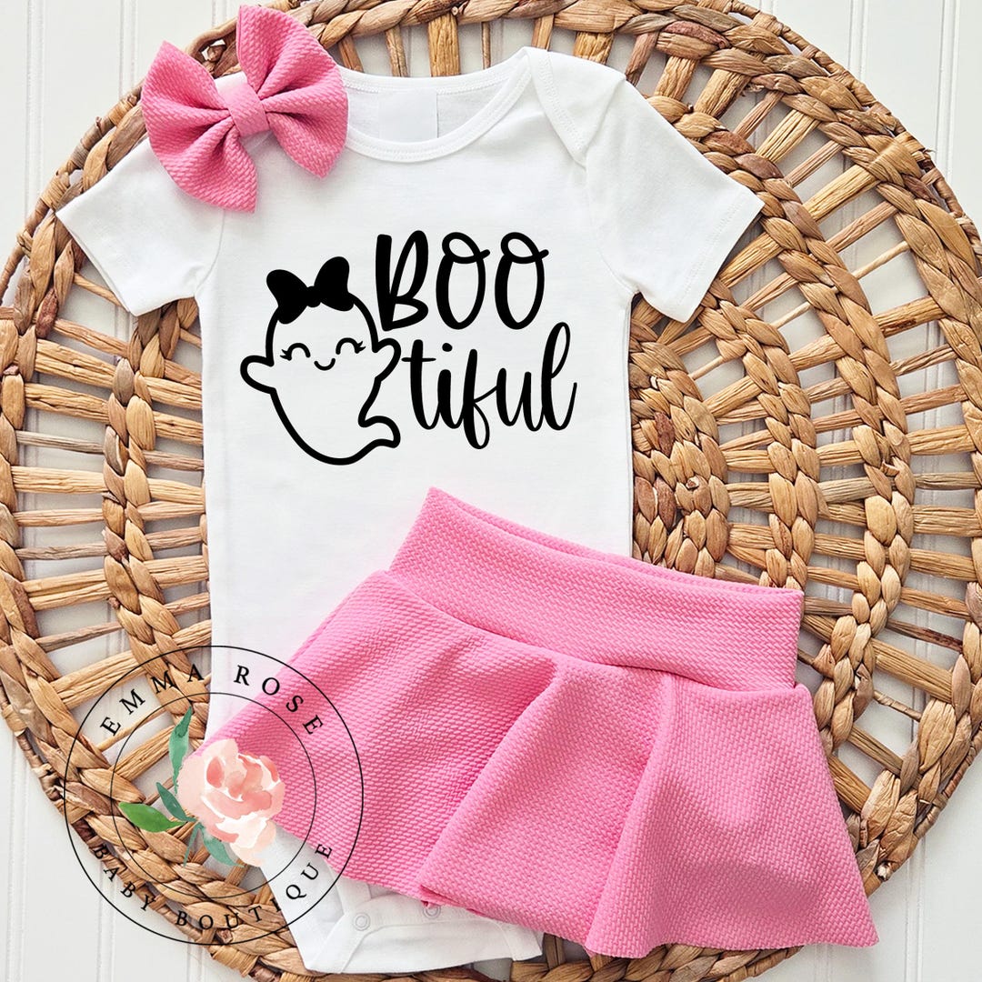 Baby Girl Halloween Outfit Girl, Bootiful Ghost Shirt, Pink Skirted ...