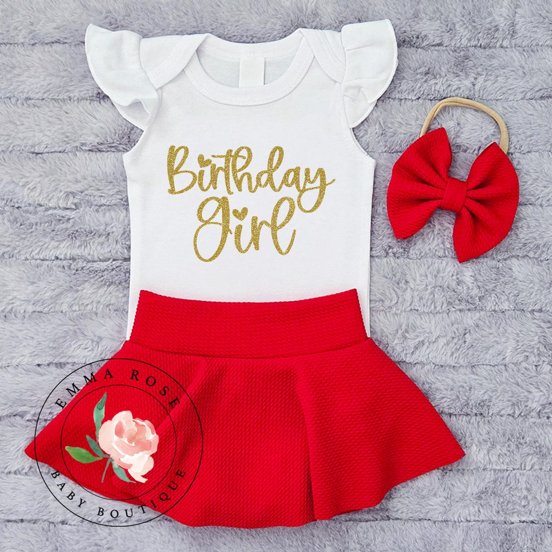 Red and Gold Birthday Outfit Girl, Winter Birthday, Birthday Girl Shirt ...