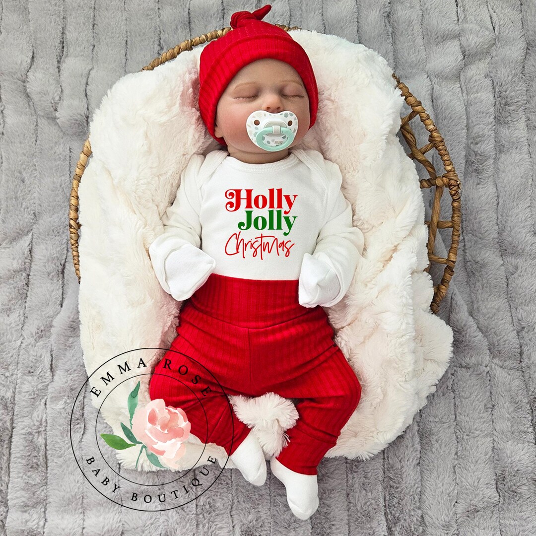 Newborn Baby Christmas Outfit, 3 Piece Set, Holly Jolly Christmas Shirt ...