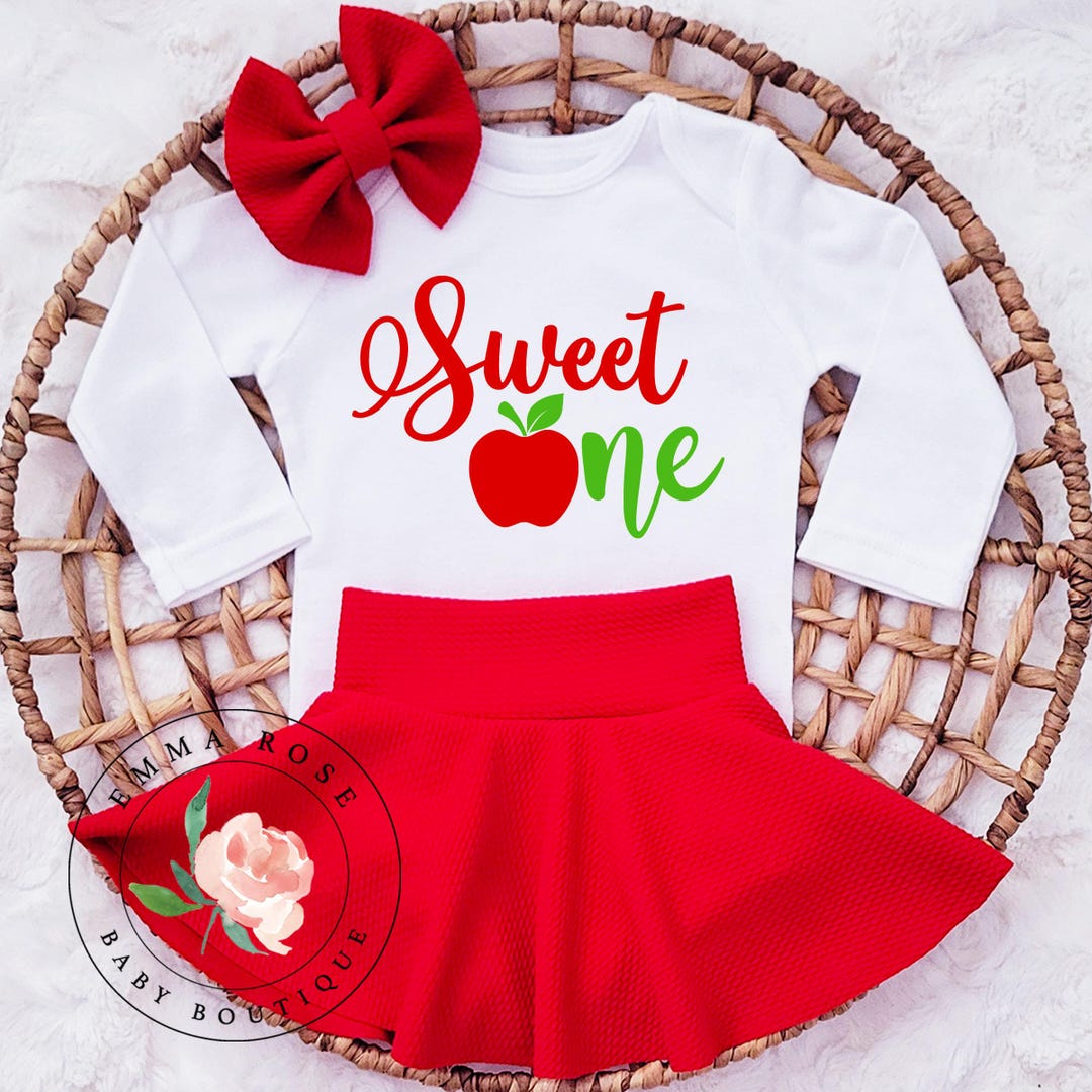 Baby Girl Apple First Birthday Outfit With a Matching Hair Bow, Sweet ...