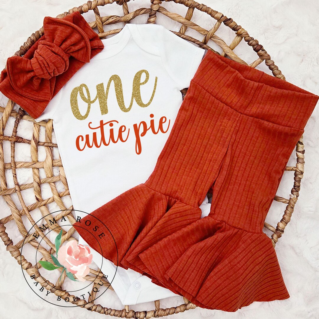 One Cutie Pie First Birthday Outfit, One Cutie Pie Shirt, Orange Flare ...