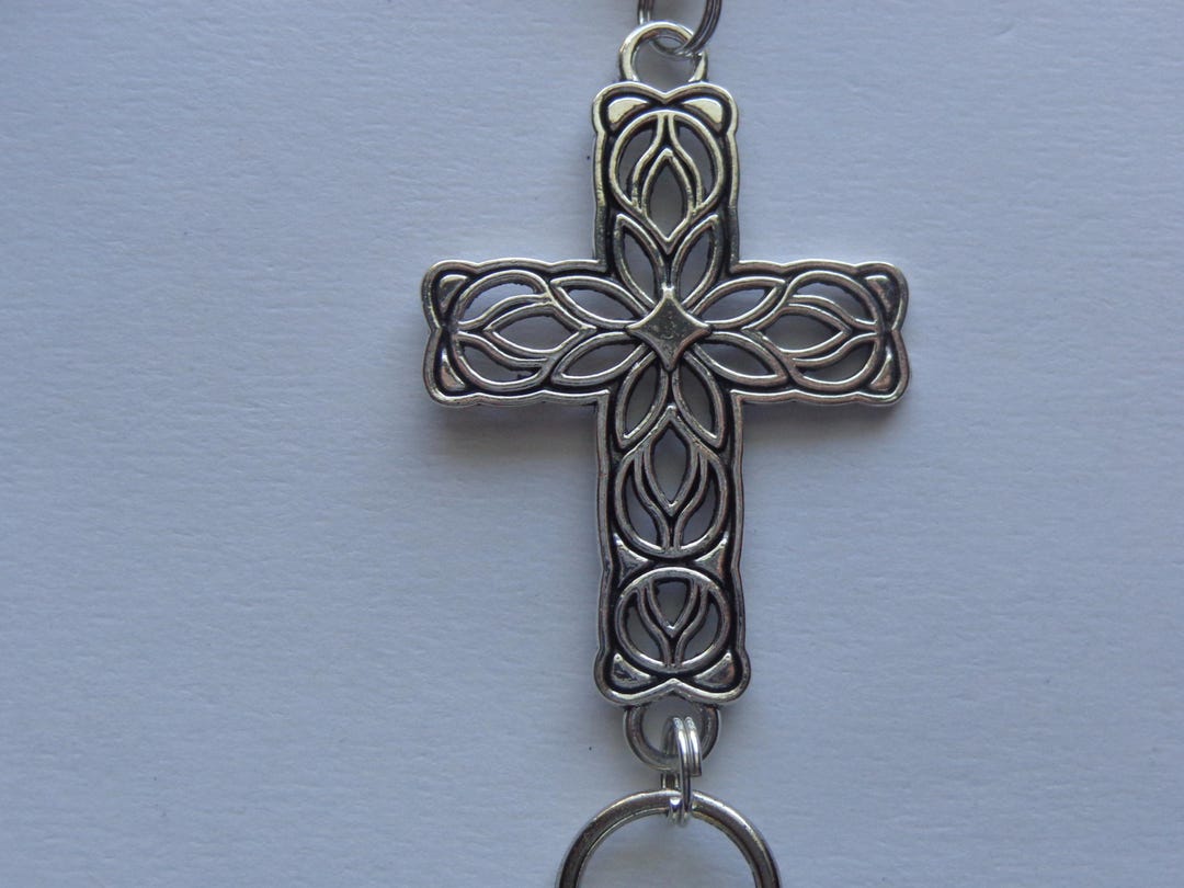 Religious, Silver Cross, Black Iridescent Crystal Beads, Flowers ...