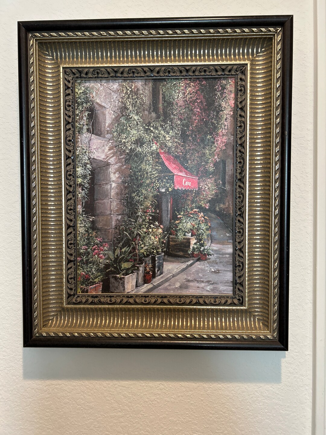 Framed Roger Duvall St Moritz Cafe Landscape With Green Botanical ...