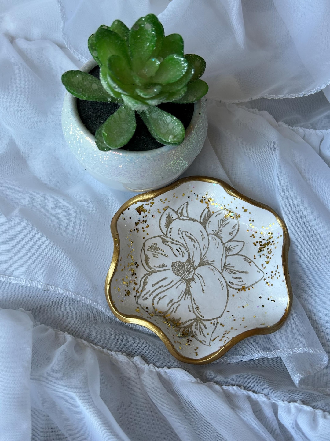 Magnolia Polymer Clay Ring Dish, Floral Jewelry Trinket Dish, Gifts for ...
