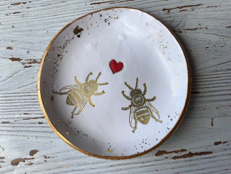 Handmade Bee Ring Dish: Polymer Clay Jewelry Catchall - Etsy