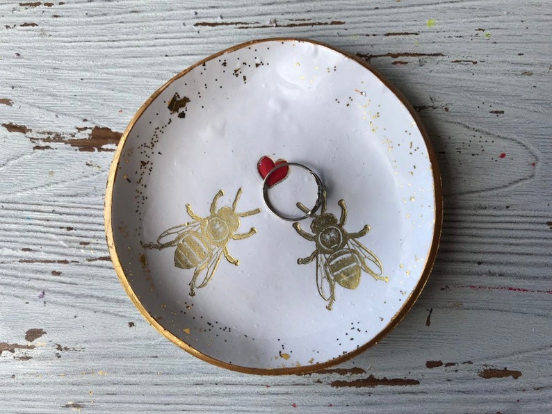 Handmade Bee Ring Dish: Polymer Clay Jewelry Catchall - Etsy