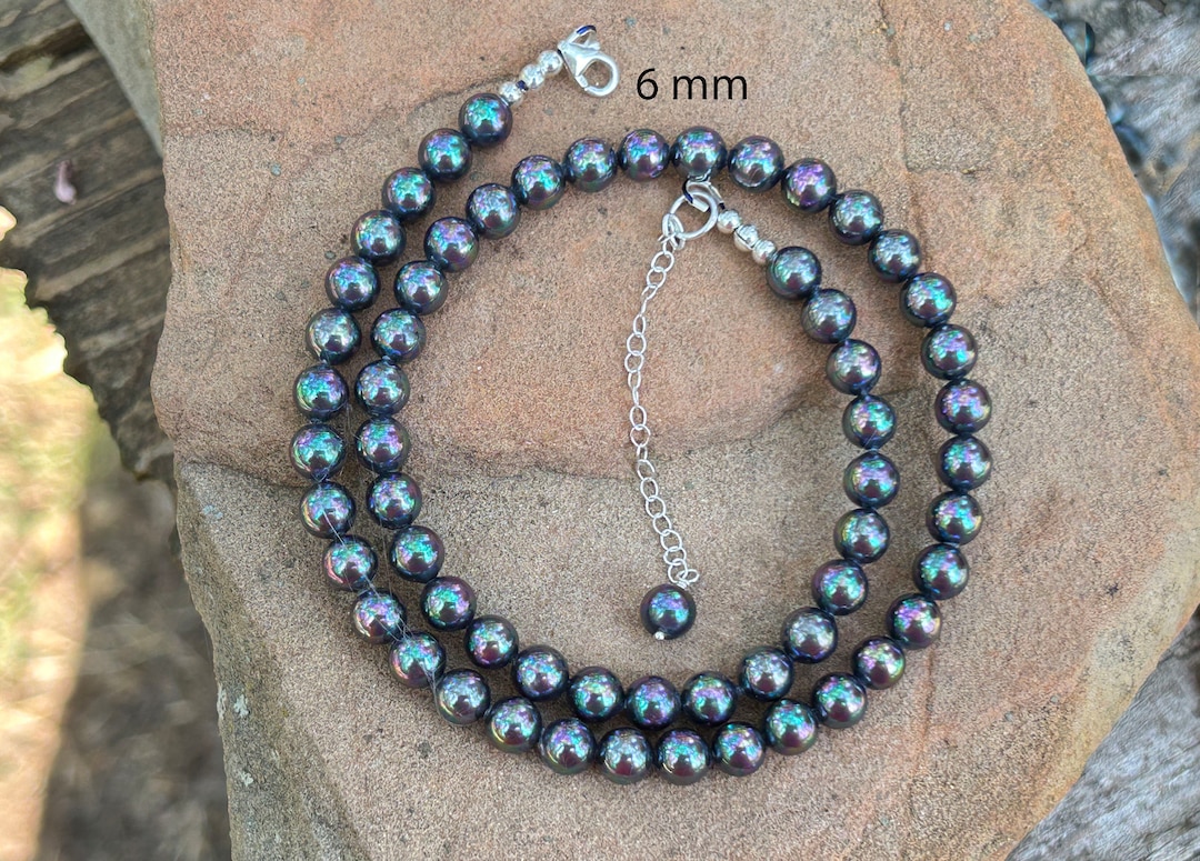 Black Peacock Shell Pearls Necklace/ Perfect Round Tiny 2.75mm or 3.75 ...