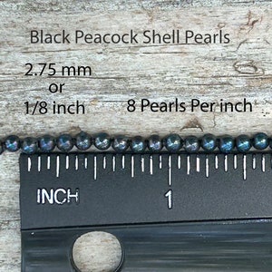 Black Peacock Shell Pearls Necklace/ Perfect Round Tiny 2.75mm or 3.75 ...