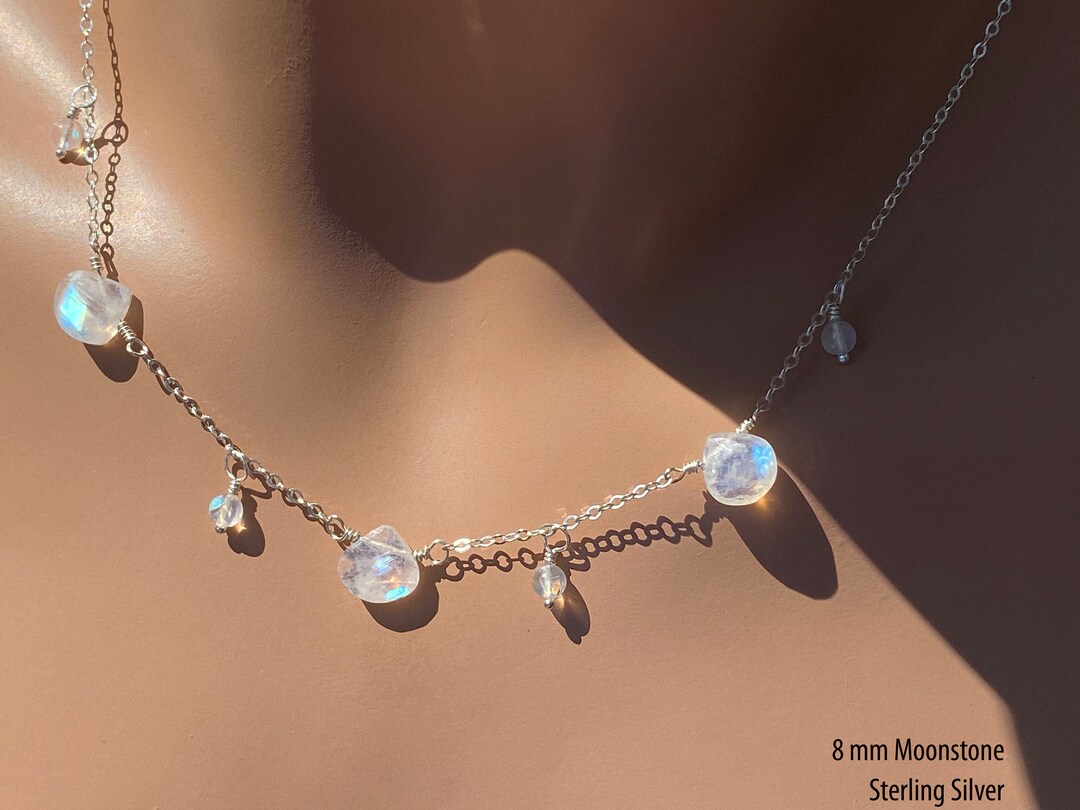 Neon Blue Moonstone Gems Necklace / Neon Baby Blue /june Birthstone ...