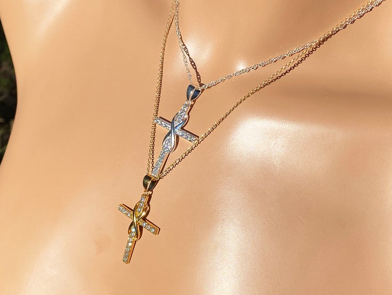 Large Gold Infinity Cross Necklace, 14K Gold Filled, Cubic Zirconium ...