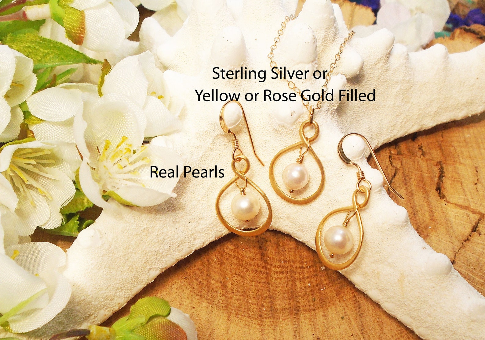 SET Infinity Pearl Necklace and Earring Set 14K Gold Filled - Etsy