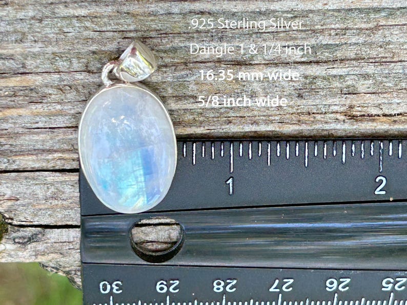 Large Neon Blue Moonstone Necklace: Sterling Sliver, Oval Cabochon 18. ...