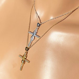 Large Infinity Cross Necklace, Solid Sterling Silver Necklace, Cubic ...