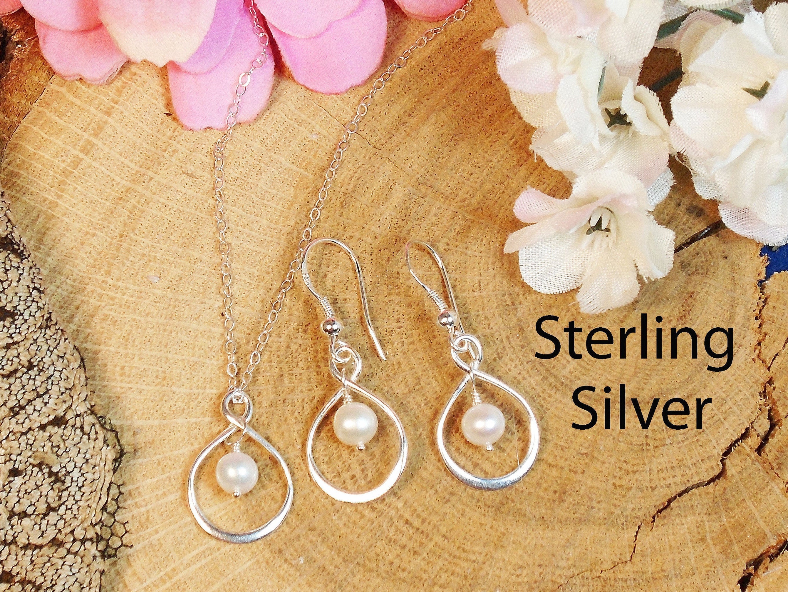 SET Infinity Pearl Necklace and Earring Set 14K Gold Filled | Etsy