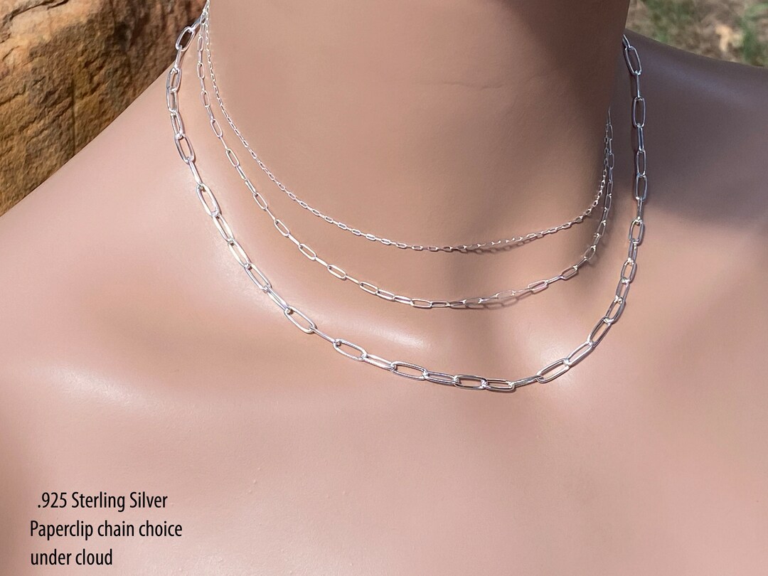 Solid Sterling Silver Paper Clip Round Link Chain Minimalist Necklace ...