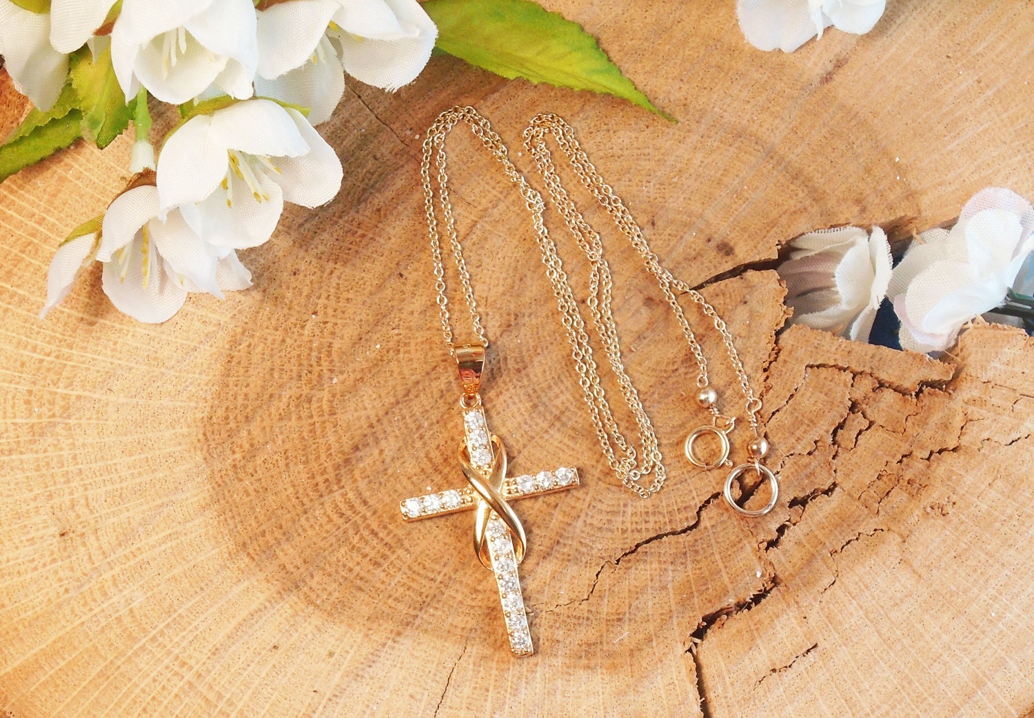 Large Gold Infinity Cross Necklace 14K Gold Filled Cubic | Etsy