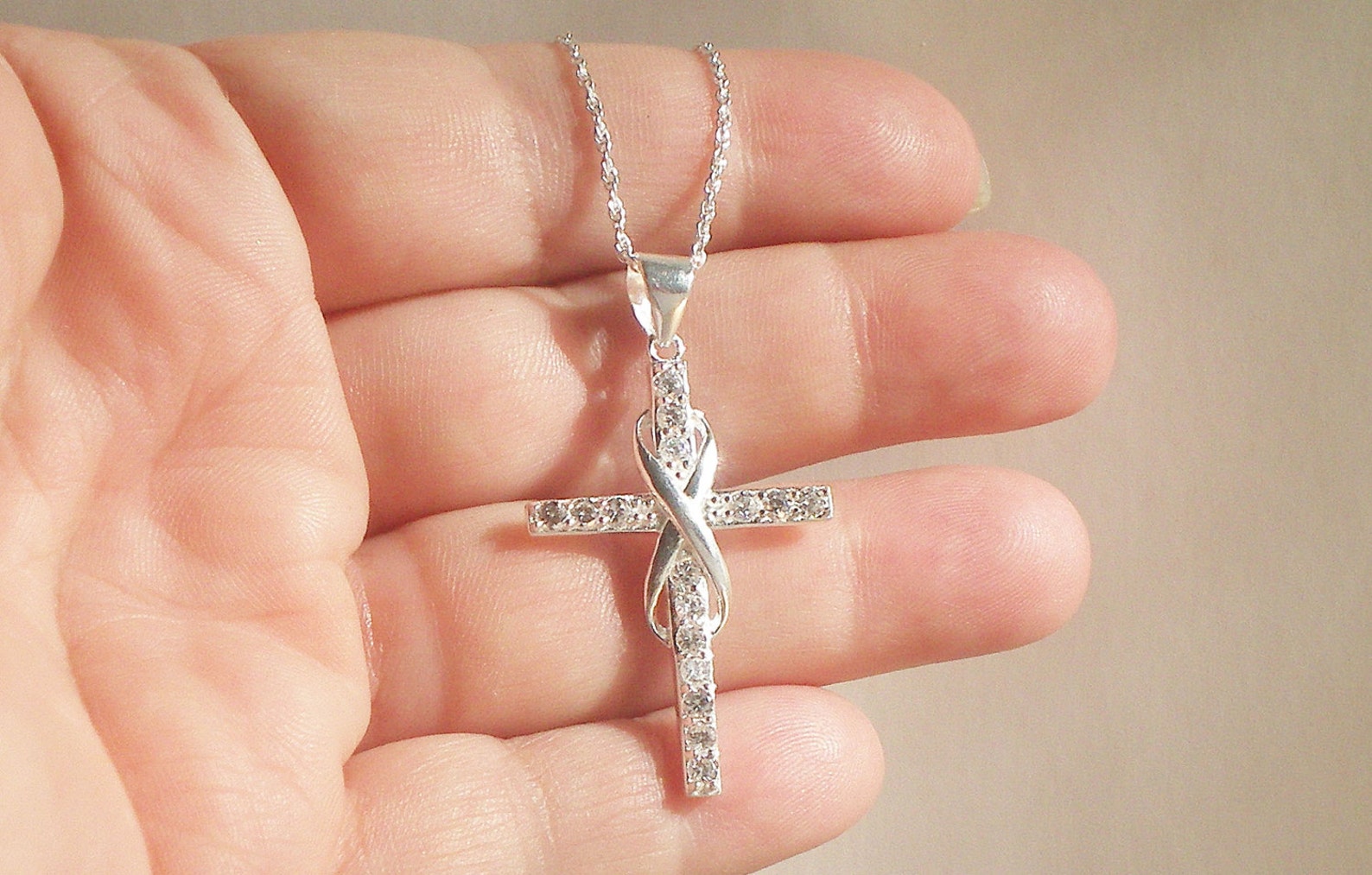 Large Gold Infinity Cross Necklace, 14K Gold Filled, Cubic Zirconium ...