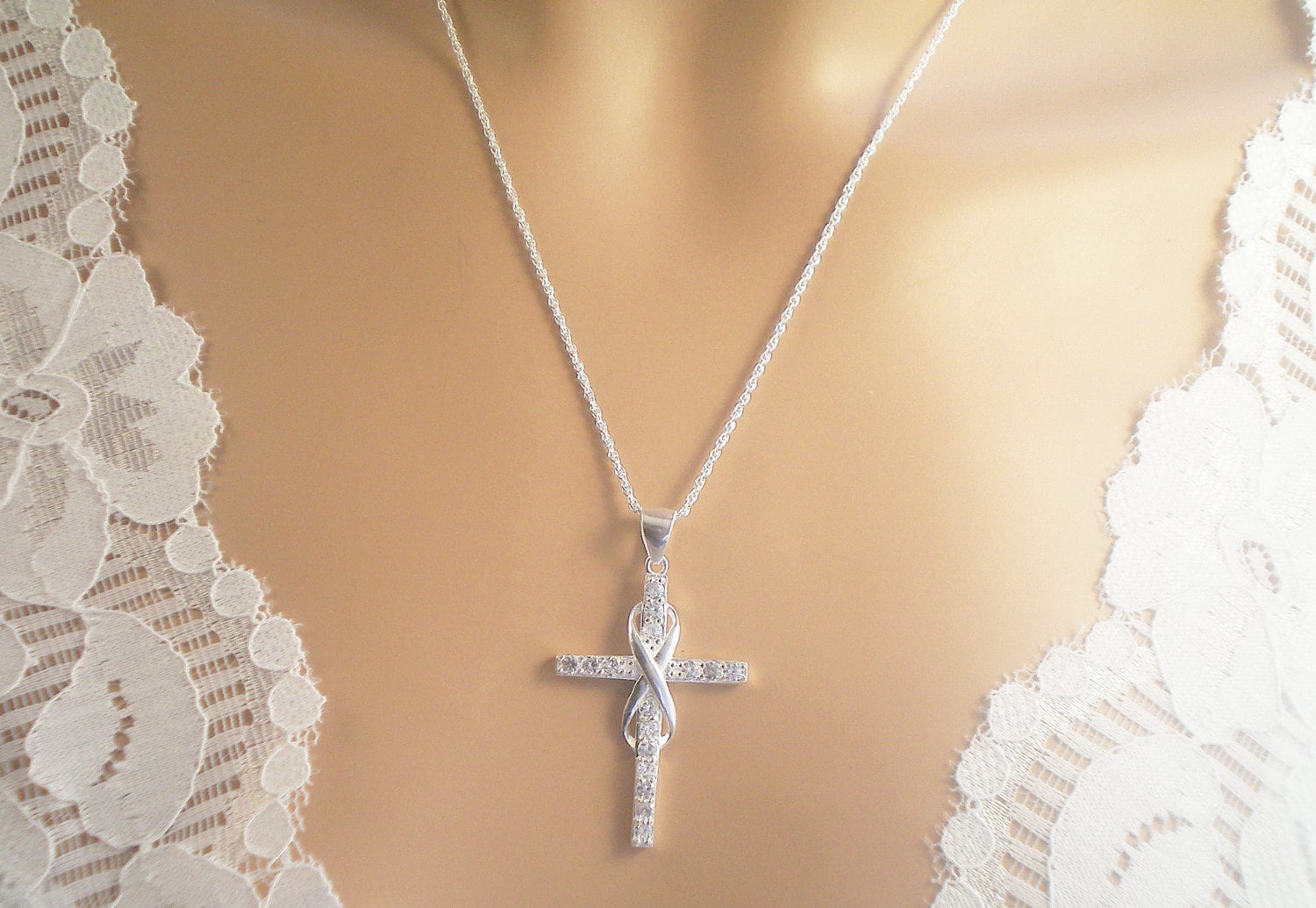 Large Infinity Cross Necklace Solid Sterling Silver Necklace | Etsy