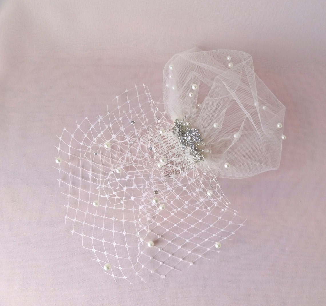Mini Birdcage Veil With Pearls and Crystals, Sweet Whimsy Small Bridal ...