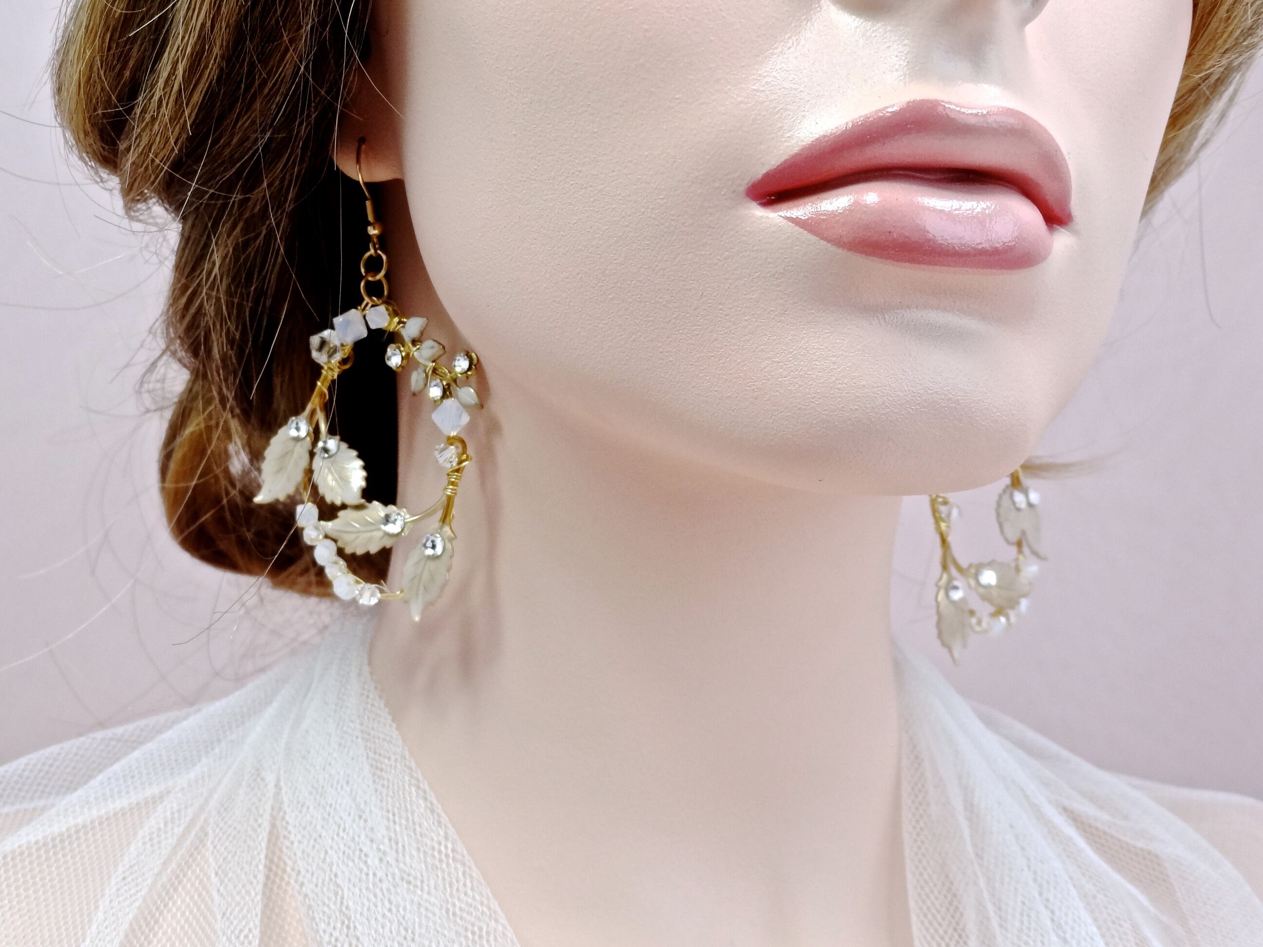 Gold Floral Wedding Earrings, Crystal Bridal Statement Earrings. Style ...