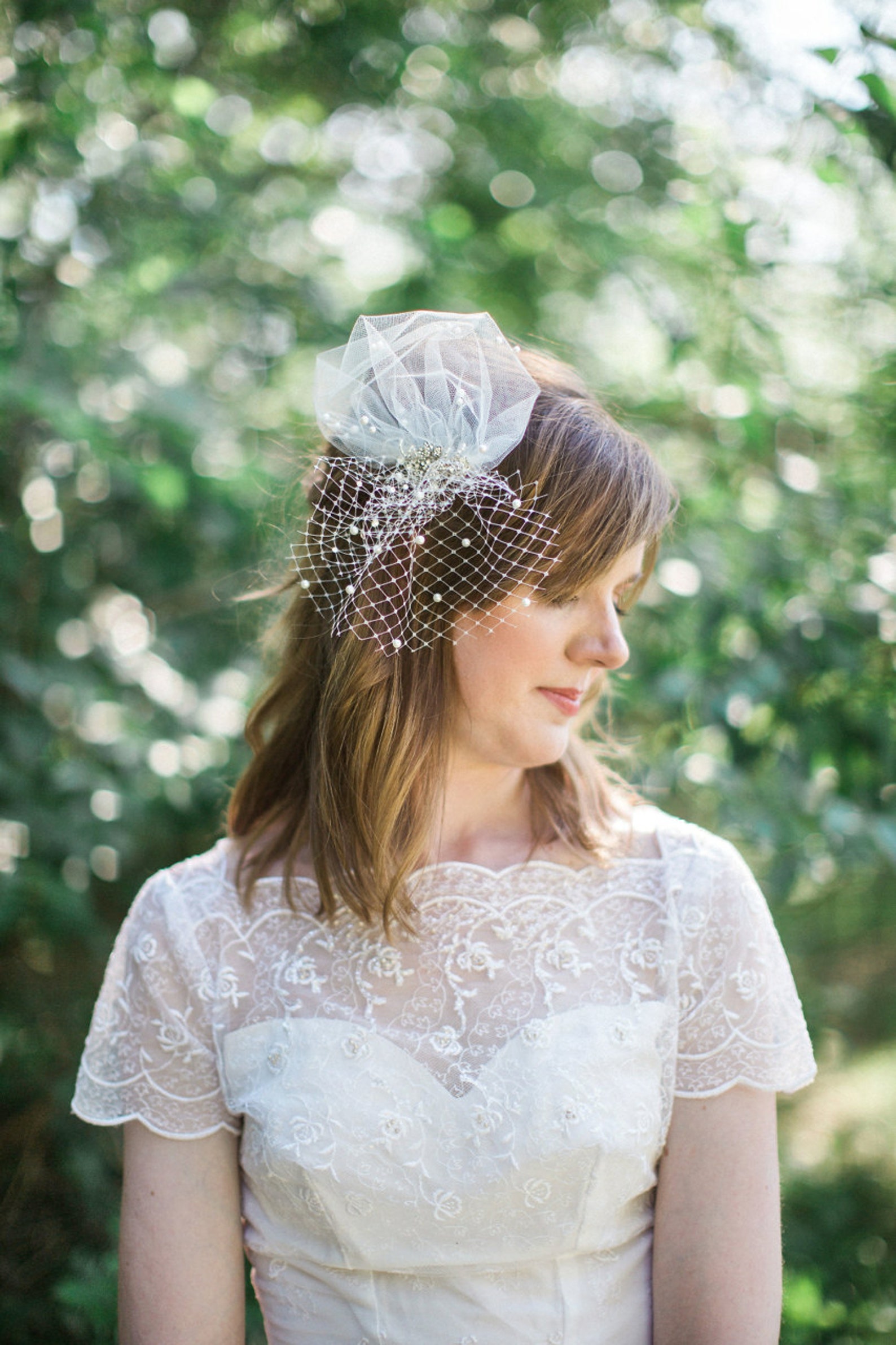 Mini Birdcage Veil With Pearls and Crystals, Sweet Whimsy Small Bridal ...