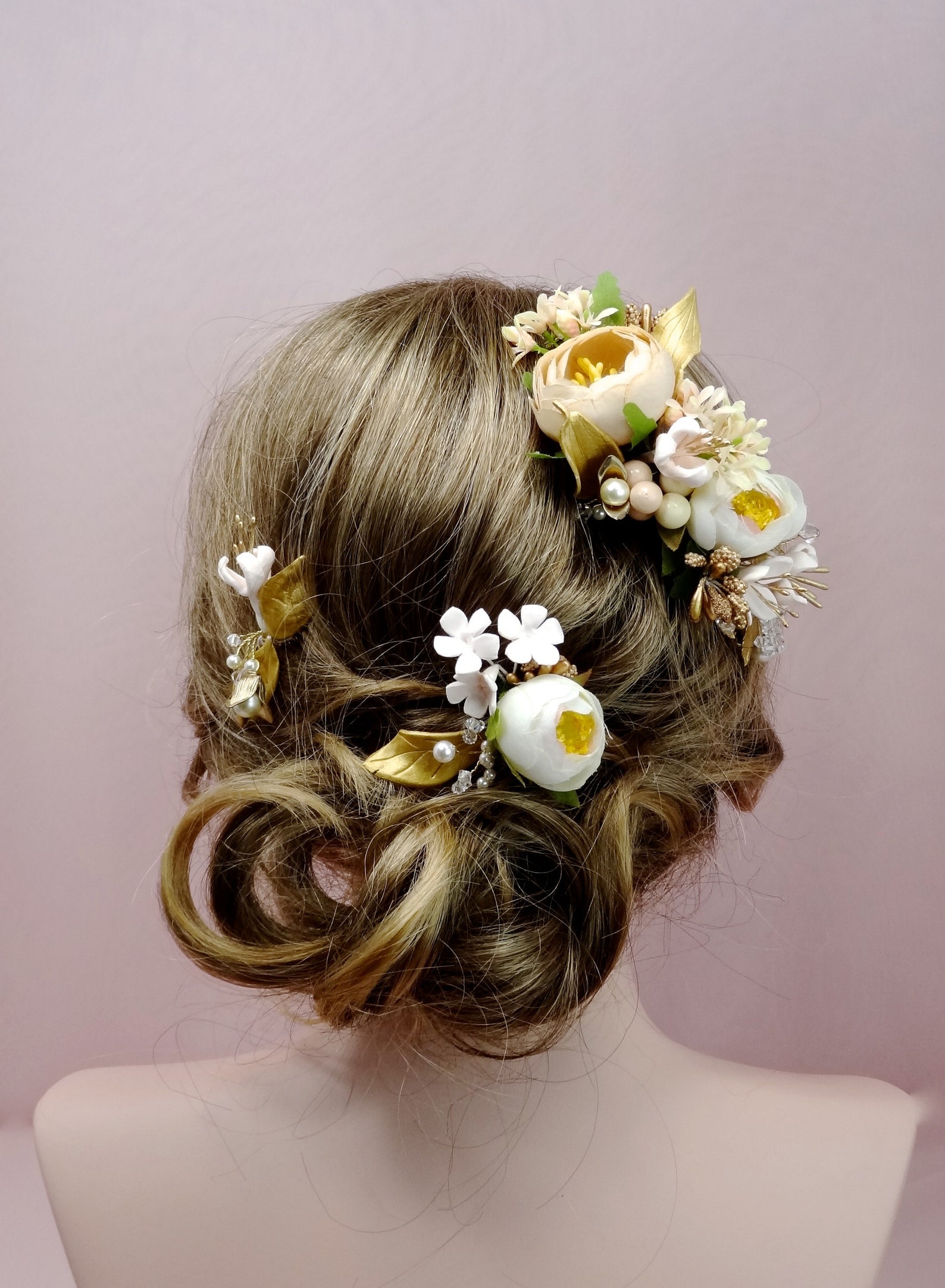 Bridal Headpiece Flowers Set Bridal Head Piece Flowers Combs | Etsy