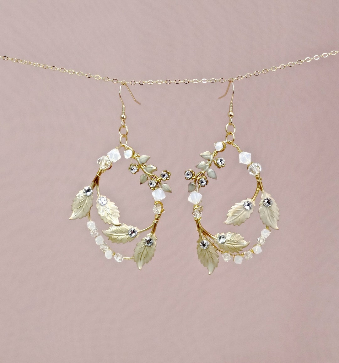 Gold Floral Wedding Earrings, Crystal Bridal Statement Earrings. Style ...