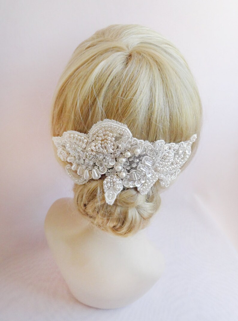 Bridal Lace Headpiece, Embroidered Alencon Lace Headpiece, Wedding Lace ...