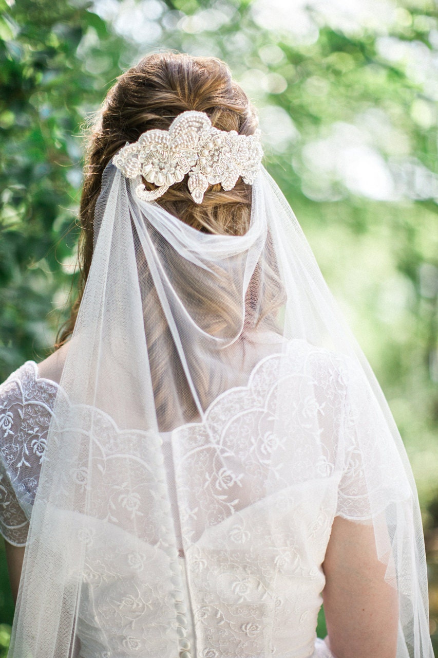 Bridal Lace Headpiece, Embroidered Alencon Lace Headpiece, Wedding Lace ...