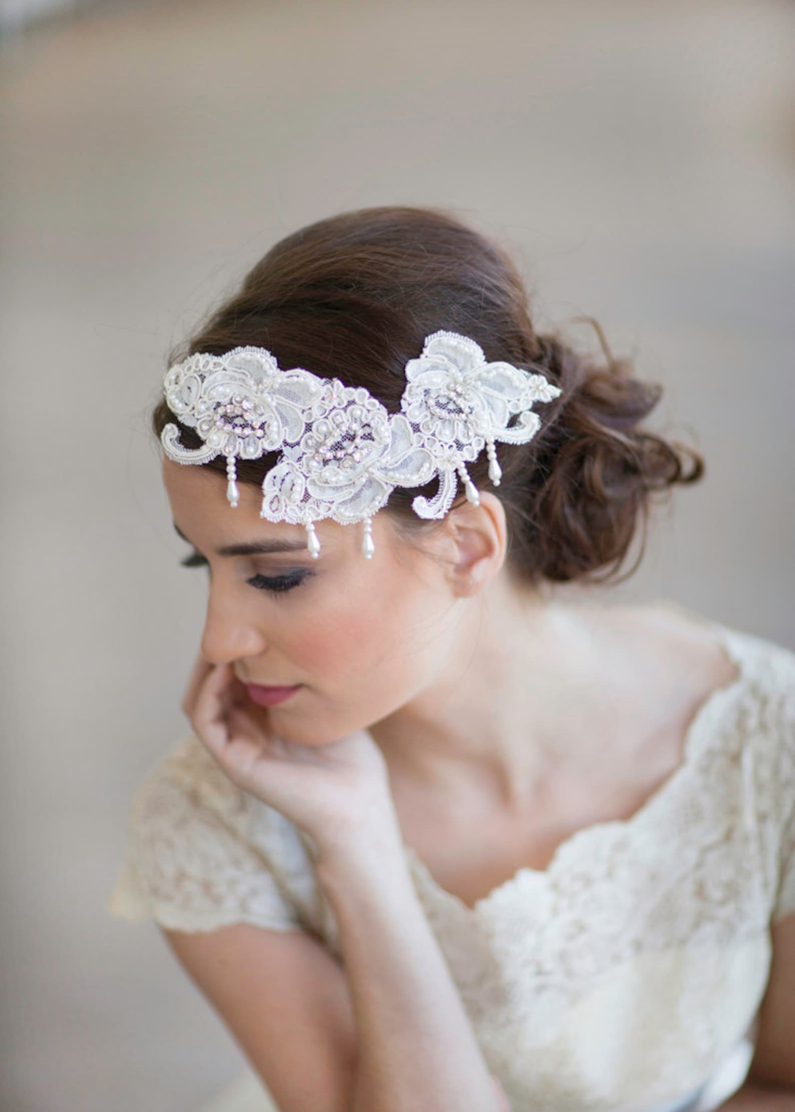 Bridal Lace Headpiece, Alencon Lace Headpiece, Wedding Lace Hair Piece ...