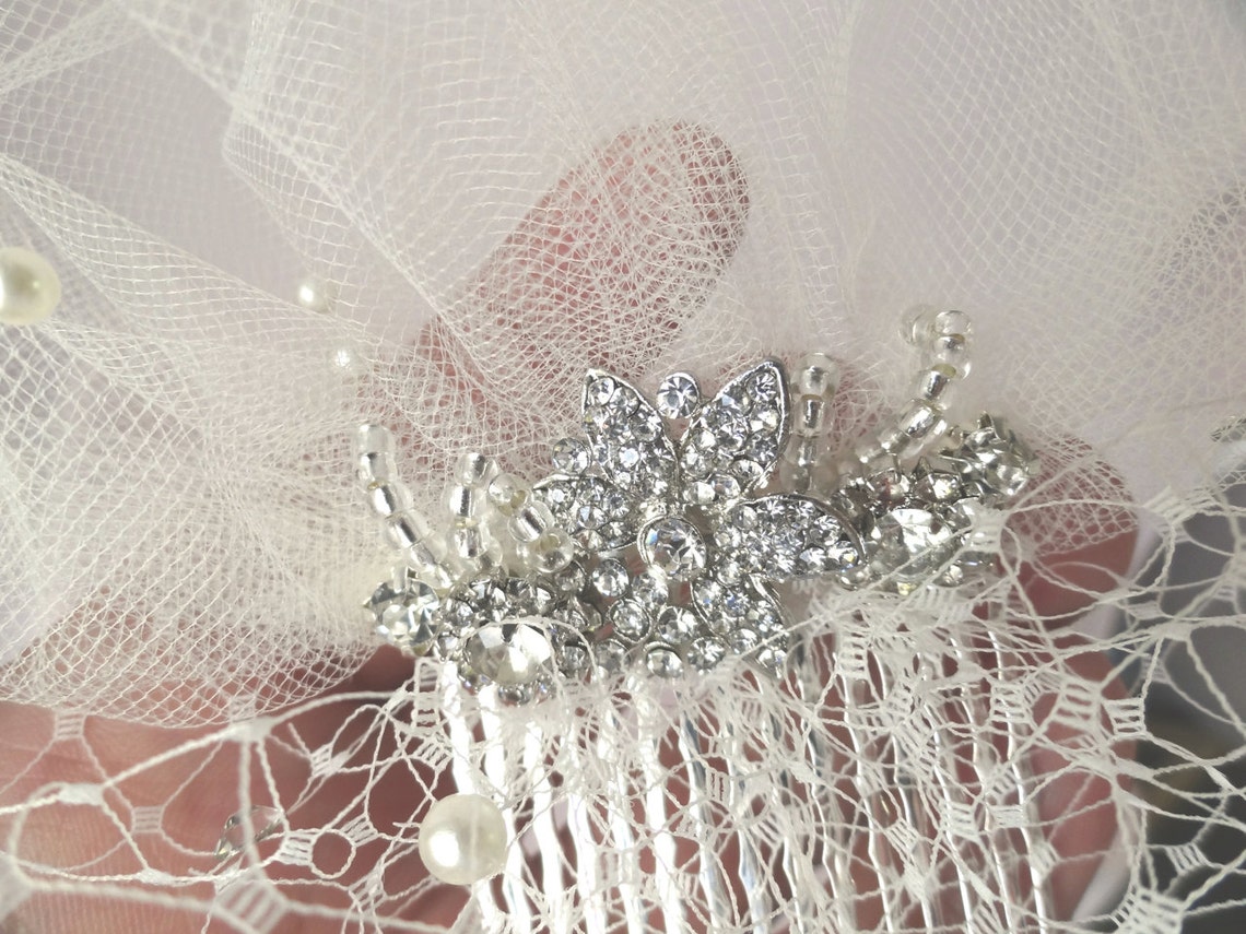 Mini Birdcage Veil With Pearls and Crystals, Sweet Whimsy Small Bridal ...