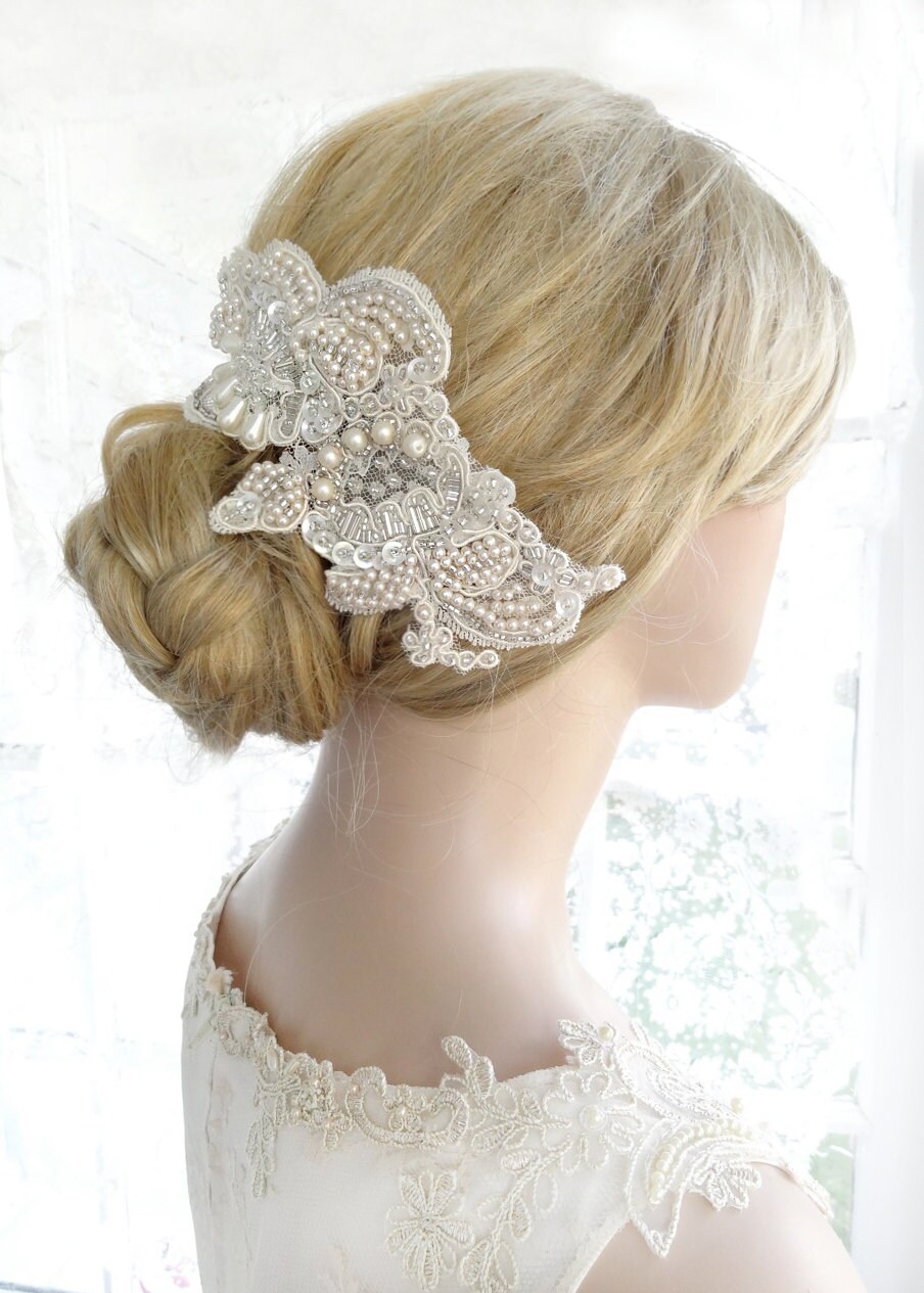 Bridal Lace Headpiece, Embroidered Alencon Lace Headpiece, Wedding Lace ...